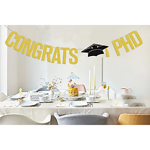 Congrats PHD Banner,Graduation Themed Class of 2024 Congrats Doctor Decorations，We are So Proud of You，Congratulations PHD College Graduation Party Supplies Black Gold
