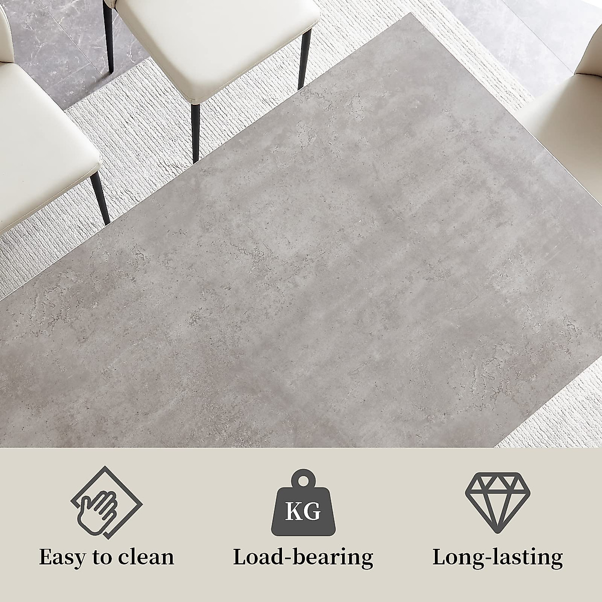 ZckyCine Modern Dining Table Set, 4-Piece Kitchen Table Set for 4 Persons, Rectangular Wooden Dining Table with 2 Cushioned Leather Chairs and 1 Black Bench