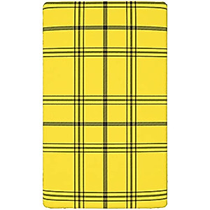 Plaid Themed Fitted Mini Crib Sheets,Portable Mini Crib Sheets Toddler Bed Mattress Sheets-Baby Sheet for Boys Girls,24“ x38“,Yellow and Charcoal Grey