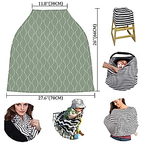 Baby Car Seat Covers Nursing Scarf, Farmhouse Decoration Sage Green Geometric Pattern Stretchy Infant Carseat Canopy Breastfeeding Covers, Baby Shower Gifts