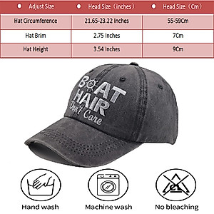 OASCUVER Boat Hats for Women Men, Embroidered Boat Hair Don't Care Hat, Adjustable Lake Life Baseball Cap, Funny Boat Accessories Gifts for Boaters