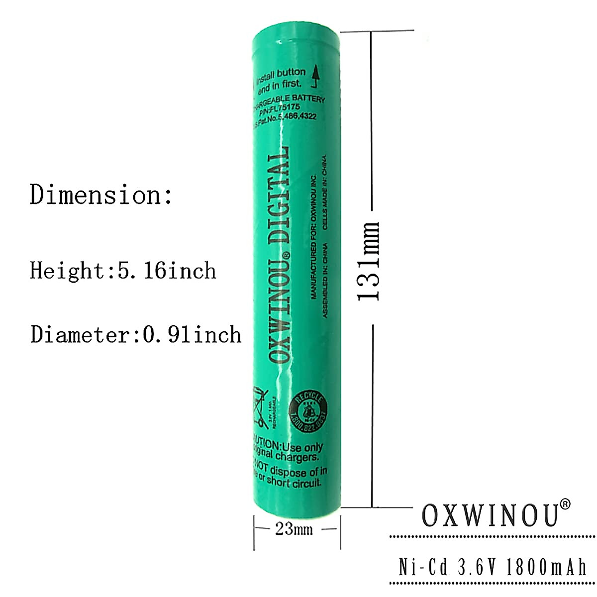 OXWINOU Battery Compatible with streamlight Stinger Battery 75175 hp xt ds led FLB-NCD-1 sdfl-c852 3.6 Volt 1.8ah Rechargeable Battery Stick (NiCd 3.6V 1800mAh) Batteries 3-Pack