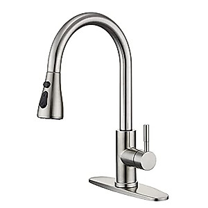 GASIA Kitchen Faucet,Faucet for Kitchen Sink,Kitchen Faucet with Sprayer,Brushed Stainless Steel Sink Faucet