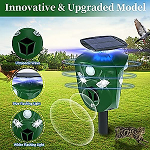 Redeo 360° Solar Animal Repeller with Motion Sensor Cat Repellent Outdoor Ultrasonic Deer Repellent Devices Waterproof Dog Deterrent for Yard, Repel Raccoon Skunk Out of Garden - USB Rechargeable