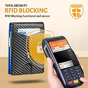 GSOIAX Slim Leather RFID Bifold Wallet for Men with Money Clip and 12 Credit Card Holders - Minimalist Front Pocket Wallet with ID Window, Cool Groove Design (Carbon blue)