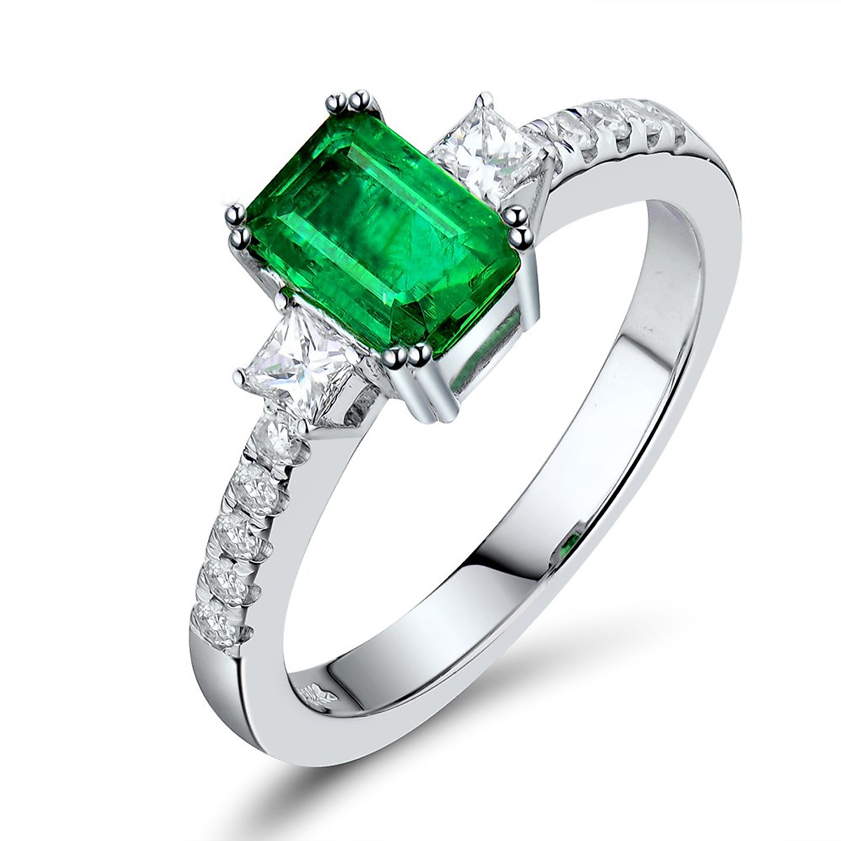Lanmi Solid 14K White Gold Natural Green Emerald Rings Engagement Wedding Diamond Band for Women Promotion