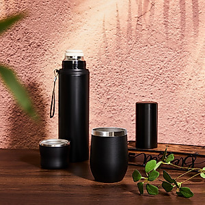 Suclain 5 Pcs Complete Yerba Mate Kit Yerba Mate Cup 34 Oz/1005 ml Stainless Steel Thermal Water Bottle, Tea Can, Bombilla and Straw Brush, for Travel Christmas Gift Father, Black