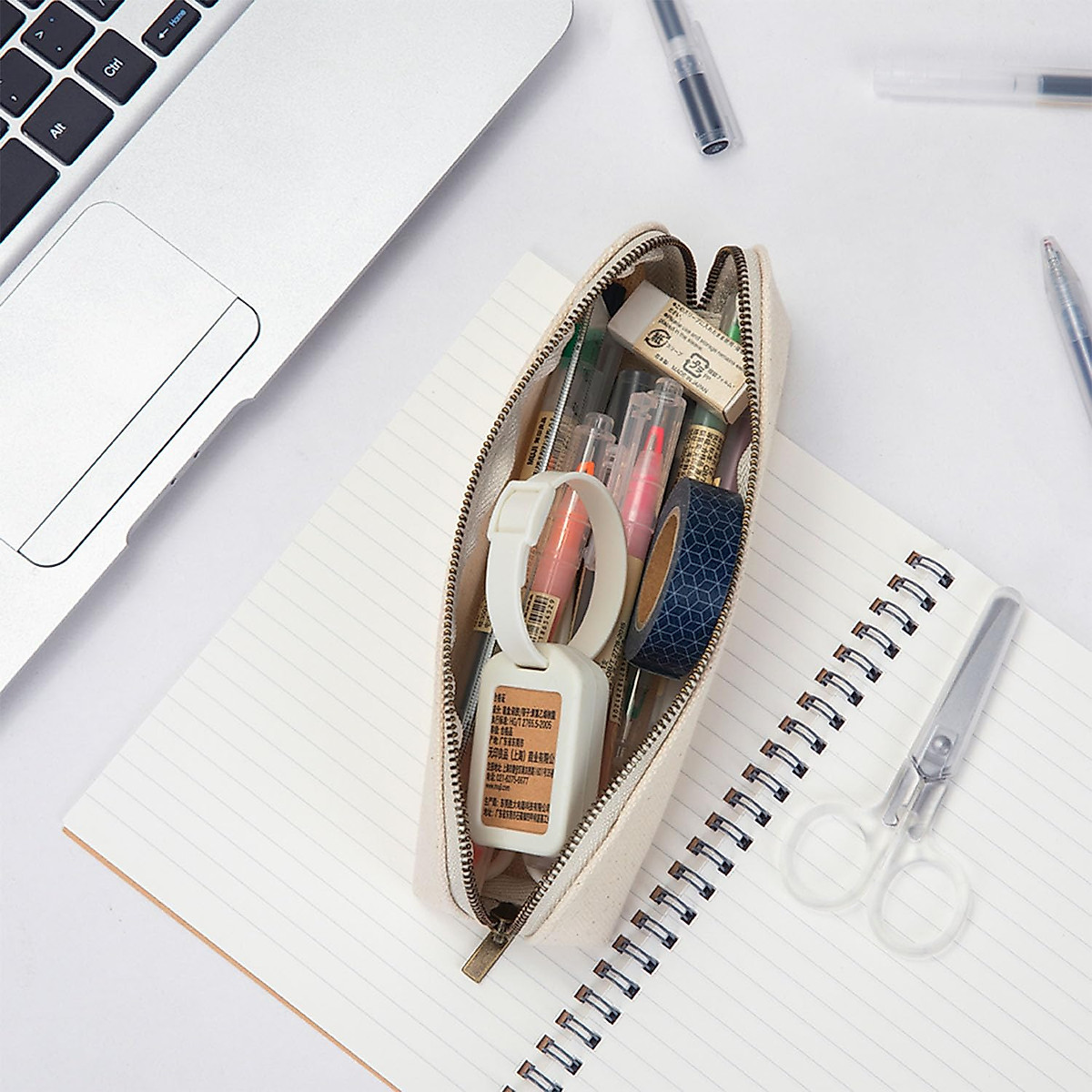 YONBEN Canvas Pencil Case -Cotton Canvas and Simple Multifunctional Pencil Bag, Zipper Portable Pencil Storage (Black)