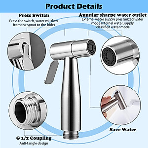 AITUOSI Handheld Bidet Sprayer Kit with Brass Diverter, 59-Inch PU Shower Hose, and Teflon Tape - Polished Finish