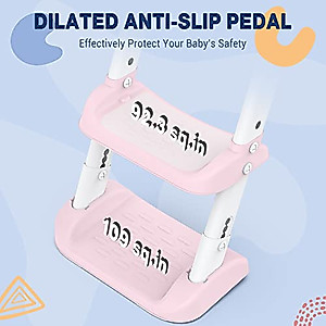 Potty Training Toddler Seat with Double Step Ladder, Babevy Potty Step Stool for Kids, Foldable Potty Toilet Seat with PU Cushion, 6-Leves Height and Wide Anti-Slip Pad for Baby Boys Girls, Pink