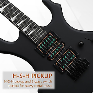 Ktaxon Burning Fire Design Electric Guitar Kit, 39-inch HSH Pickup Electric Guitar Beginner Guitar Set with Amplifier, Rosewood Fingerboard, 5-Ways Pickup Switch (Matte Black)