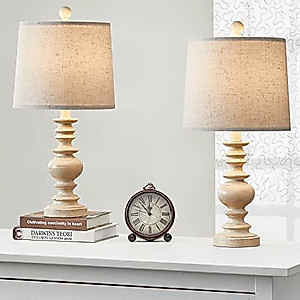 BOBOMOMO Tradition 20.5'' Rustic Table Lamp Set of 2 for Living Room Farmhouse Bedside Desk Lamps Bedroom Nightstand Vintage Lamps Linen Washed