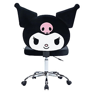 Impressions Vanity Kuromi Armless Swivel Cute Desk Chair for Bedroom, Velvet Makeup Vanity Chair with Back, Rolling Wheels Silver Metallic Base and Adjustable Height (Black)