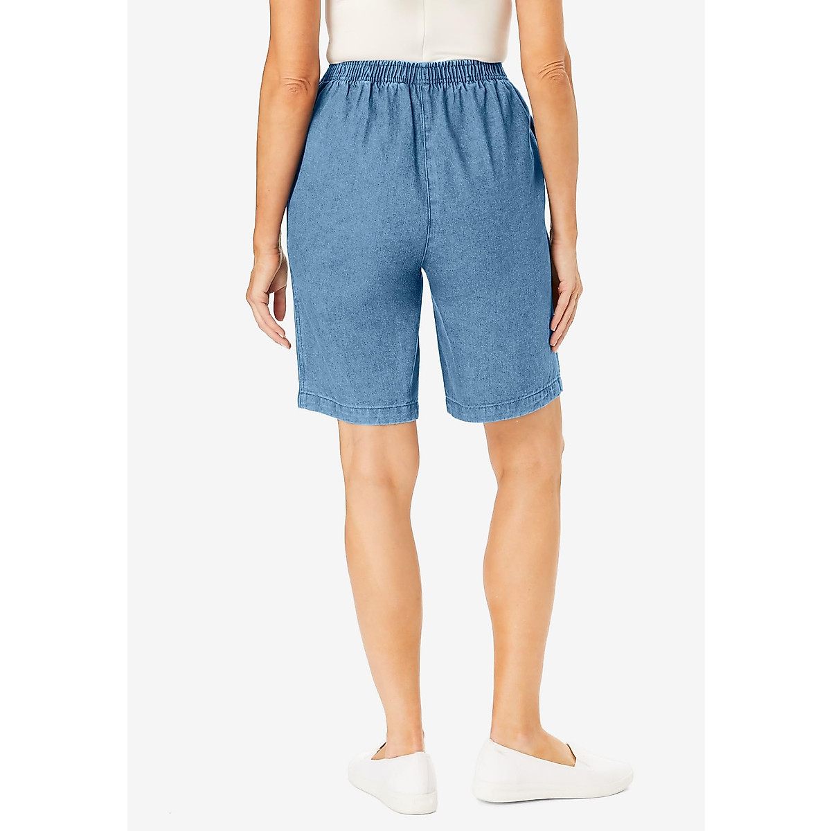 Woman Within Women's Plus Size 7-Day Elastic-Waist Cotton Denim Short - 22 W, Light Stonewash