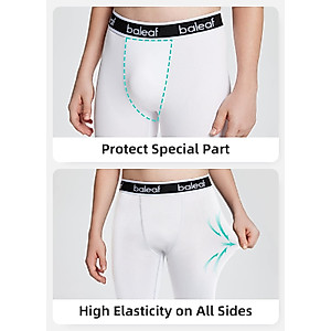 BALEAF One Leg Compression Tights Youth Basketball Leggings 3/4 Boys Sports Base Layer Capri Running Pants White M