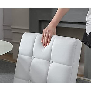 CIMOTA Modern White Dining Chairs Set of 6 Upholstered Tufted Leather Dining Room Chairs Kitchen Chairs Comfy Armless Side Chairs with Chrome Metal X Legs for Dining Room/Living Room, PU White/6PCS