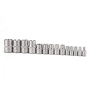 CASOMAN 14 Pieces Female E-TORX Star Socket Set, Female External Star Socket Set, E4 - E24 Torque Socket Set, 1/4"Dr. 3/8"Dr. 1/2"Dr.