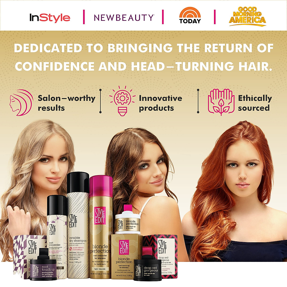 Style Edit Root Touch Up Powder | Temporary Color for Medium Blonde, Dark Roots, Highlights and Grays | Mineral-Infused Concealer for Thinning Hair and Hairline | 0.14 oz.