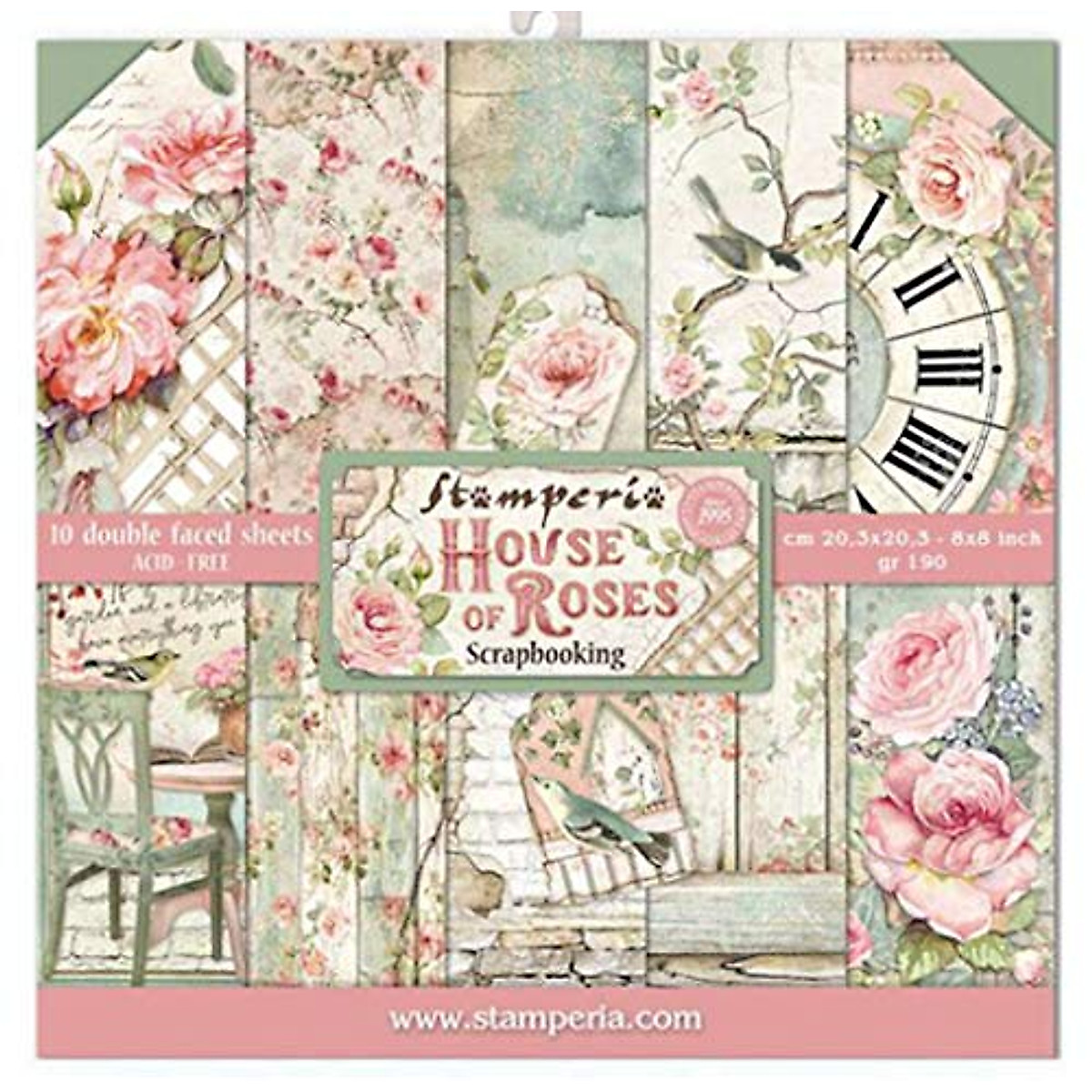 STAMPERIA INTERNATIONAL, KFT PAPER PAD 8X8 10PK HOUSE ROSE, 20.3 x 20.3 (8" x 8"), Multicoloured