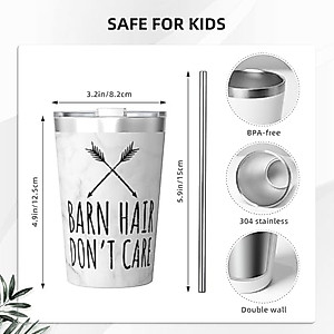 Barn Hair Don't Care Horse Lover Gift For Momen Men Girls 12oz Insulated Travel Coffee Mug Camping Stainless Steel Coffee Tumbler Reusable Coffee Cups with Lids Thermos for Hot and Cold Drink-V