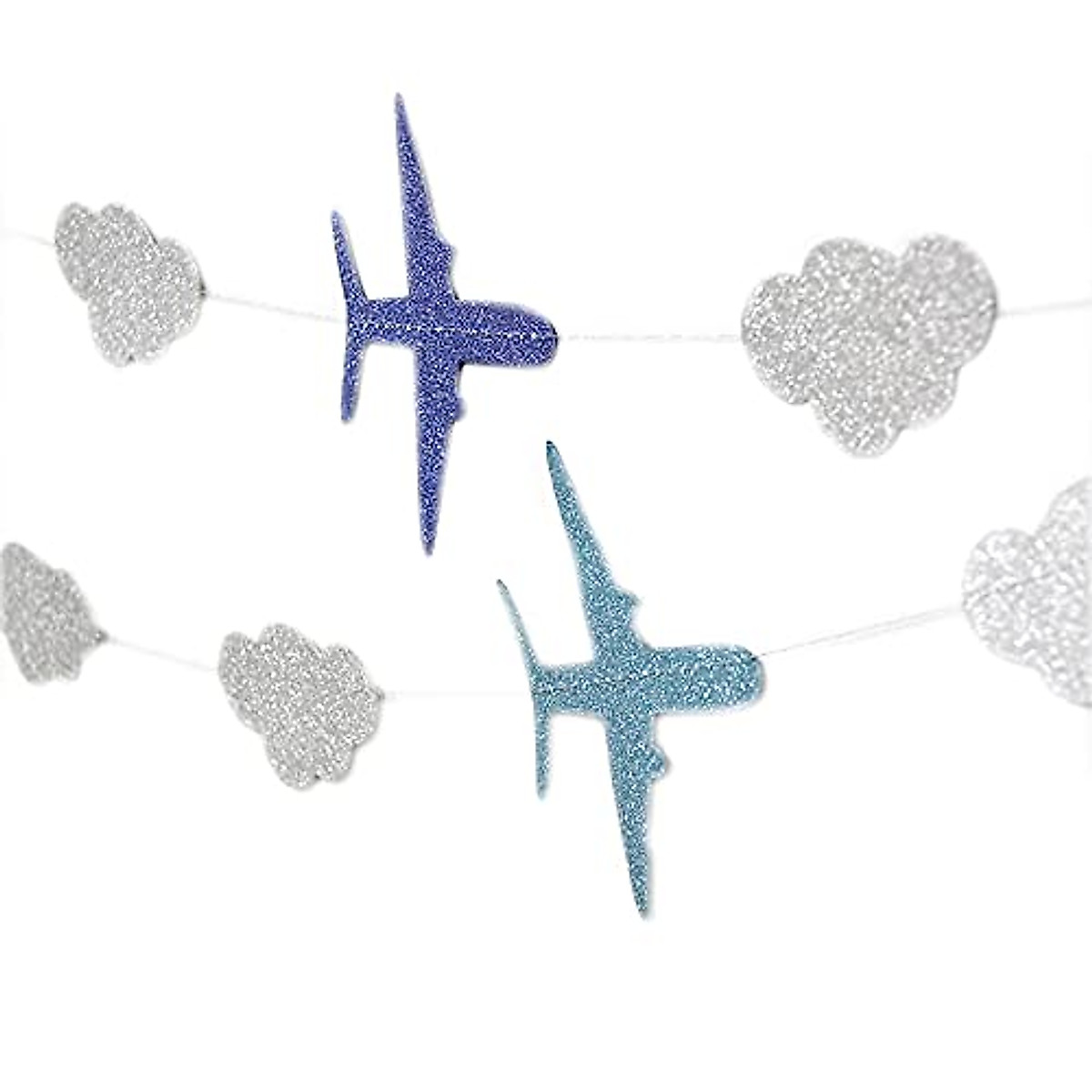 Lauthen.S Airplane Clouds Garland, 6pcs Glitter Paper Garland Decorations for Birthday Backdrop Airplane Themed Baby Shower Party Supplies Classroom Home Decor