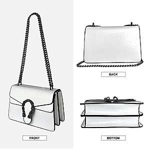 Gxamz Women Crocodile Pattern Leather Crossbody Shoulder Bag Retro Clutch Handbag with Chain Satchel Bag (White)