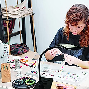 MagniPros 4X Magnifying Glass with Bright LEDs and Stand, Flexible Gooseneck Magnifying Desk Lamp w/USB Fast Charge & Tablet Stands for Reading Fine Print, Painting, Sewing, Crafts & Close Work