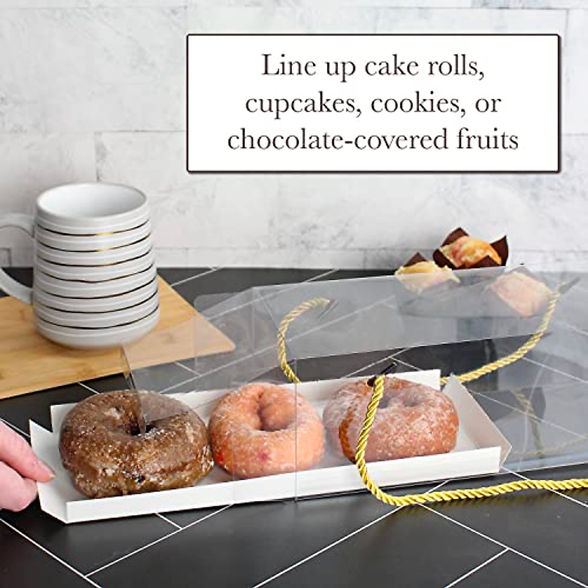 Spec101 Clear Dessert Boxes with Handles - 10.8x4.3x3.7in Small Cake Boxes 10pk Clear Gift Boxes for Bakery and Favors