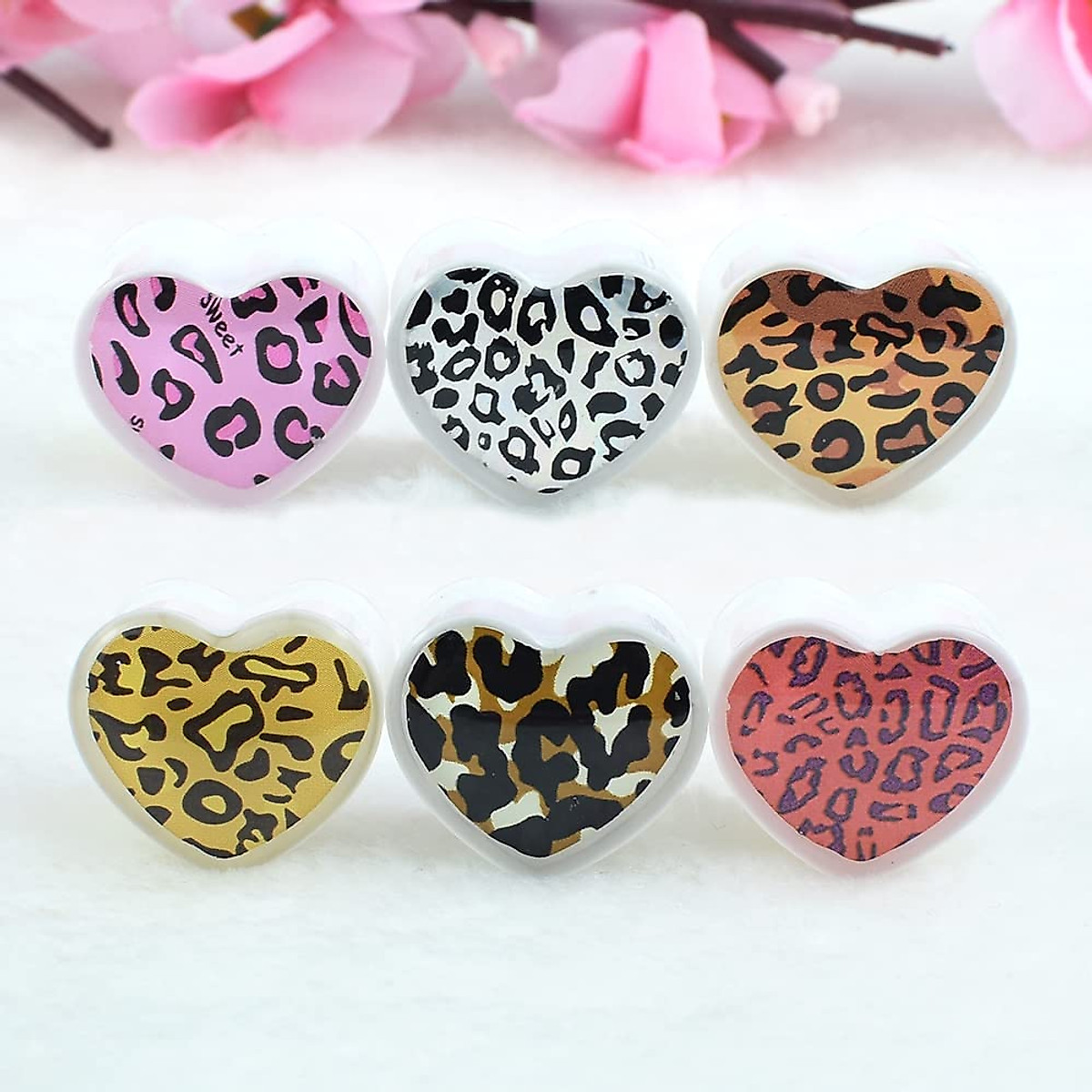 Jboyanpei 12Pcs/6pairs Sexy Leopard Ear Tunnels Plugs and Gauges Heart Shaped Acrylic Ear Expander Studs Stretching Body Piercing Jewelry 22mm