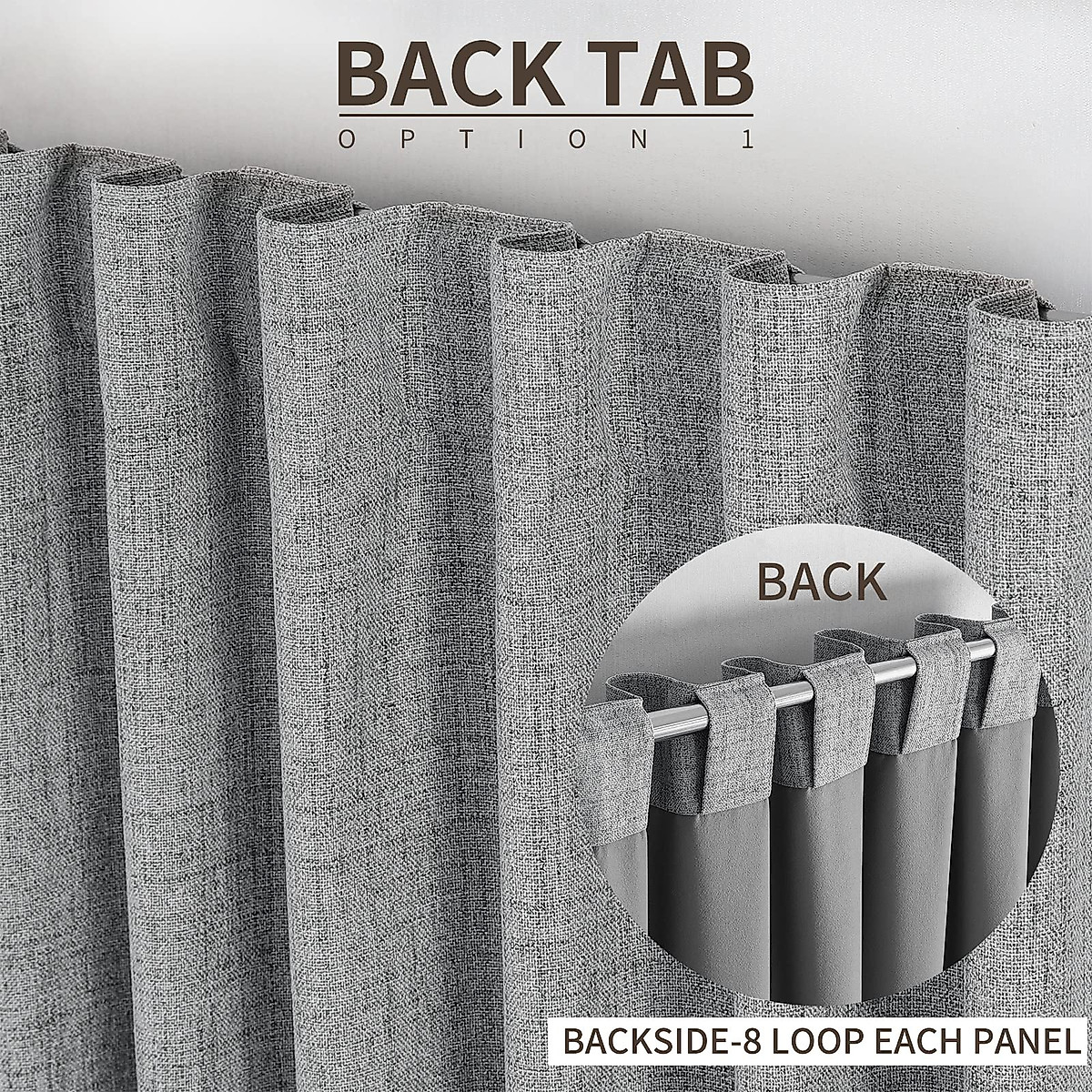 Joydeco 100% Blackout Curtains 108 inches Long Natural Linen Drapes 2 Panels Set Burg for Bedroom Living Room Black Out Darkening Curtain Thermal Insulated Back tab Rod Pocket(52x108 inch,Light Grey)