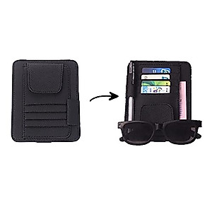 VAGURFO Car Sun Visor Organizer, Card Holder Sunglass Holder Pen Holder Cash Holder Pocket Organizer Registration Document Holder Auto Interior Accessories (Black)