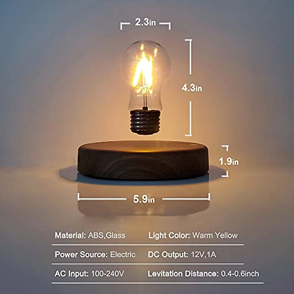 HCNT Levitating Bulb Lamp Magnetic Floating LED Light Desk Lamp Table lamp Night Light, 360 Degree Wireless Automatic Rotating Light for Unique Gifts Room Home Office Decor