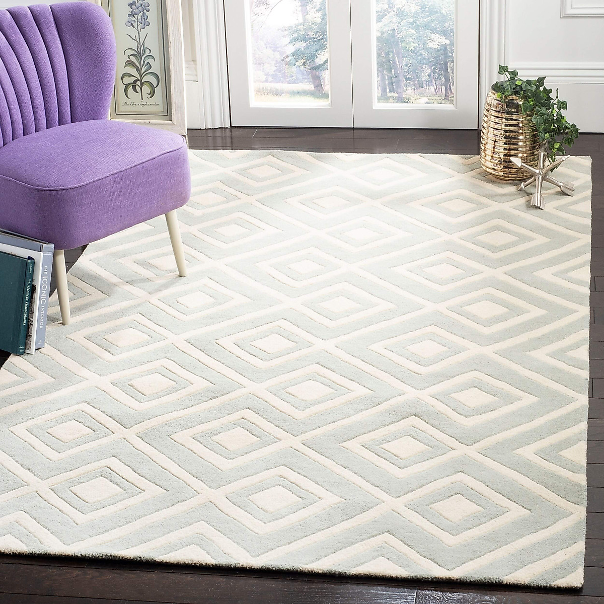 SAFAVIEH Chatham Collection 8' x 10' Grey/Ivory CHT742E Handmade Mid-Century Geometric Premium Wool Area Rug