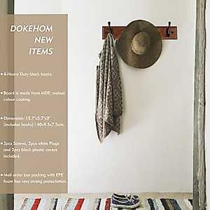 DOKEHOM [2 Pack 4-Black Hooks on Walnut Color Board Wall Mounted Coat Hook Rack Hanger