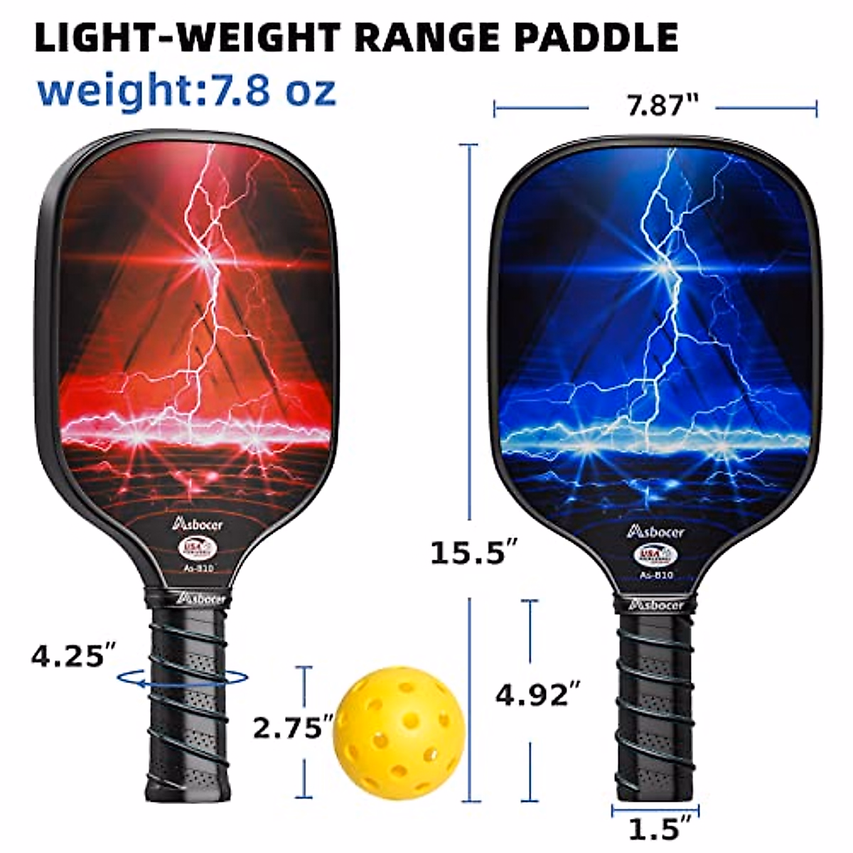 Asbocer Fiberglass Surface Pickleball Set, USAPA Approved, 4 Pickleball Balls, 2 Cooling Towels, Pickleball Bag, Pickleball Paddle,Set of 2