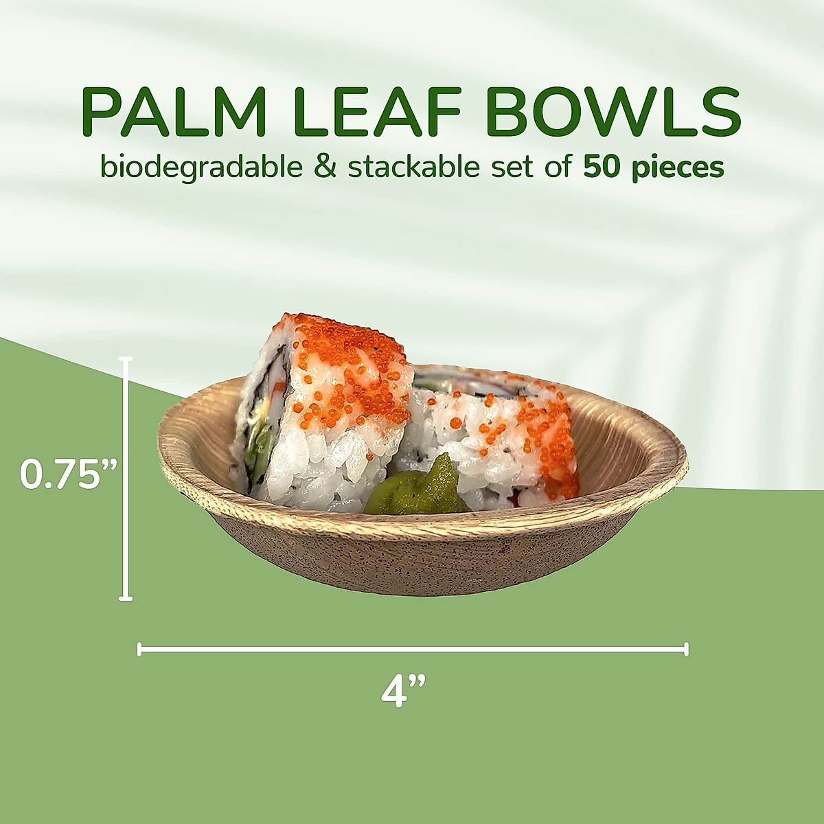 THE CLEAR CONSCIENCE TCC - Palm Leaf Appetizer Plates, 4" round, 50 pcs, Bamboo & Wood Style, Biodegradable, Single Use, Disposable, Usable for Hot Dishes