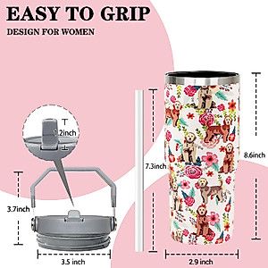 Goldendoodle Tumbler - Dog Lovers Gifts for Women- with Handle and Straw, Stainless Steel Vacuum Insulated Flip Straw 30 oz - Spill Proof Coffee Travel Mug Goldendoodle Lovers Gifts