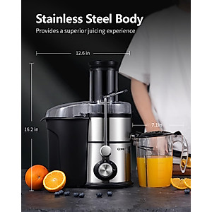 GDOR 1200W Juicer with 3-Speed Setting, Extra Large 3.4” Feed Chute Juicer Machines for Whole Fruits and Veggies, Centrifugal Juicer with 34 Oz Juice Pitcher, BPA-Free, Easy to Clean, Silver