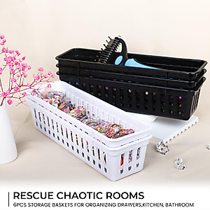 12PCS Stackable Storage Baskets, Drawer Storage Baskets and Trays, Slim Container Organizer for Desk, Vanity, Bedroom,Bathroom, Kitchen and Garage - Black