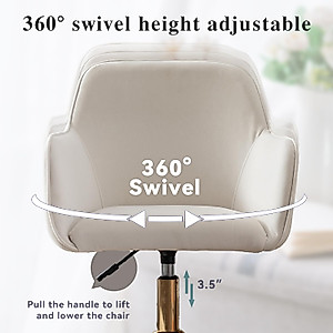 ERILEWE COLLECTION Velvet Home Office Chair, Cute Swivel Desk Chair with Wheels, Modern Rolling Adjustable Vanity Chair with Gold Base for Home Office, Vanity Room，Bedroom
