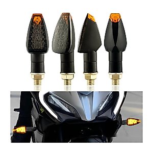 BESULEN Motorcycle Turn Signal Lights, 4Pcs Motorbike Turn Signals Indicators, 14 LED 12V LED Indicator Blinker, Amber Lamp LED Stalk Arrow Front Rear Lights (Black)