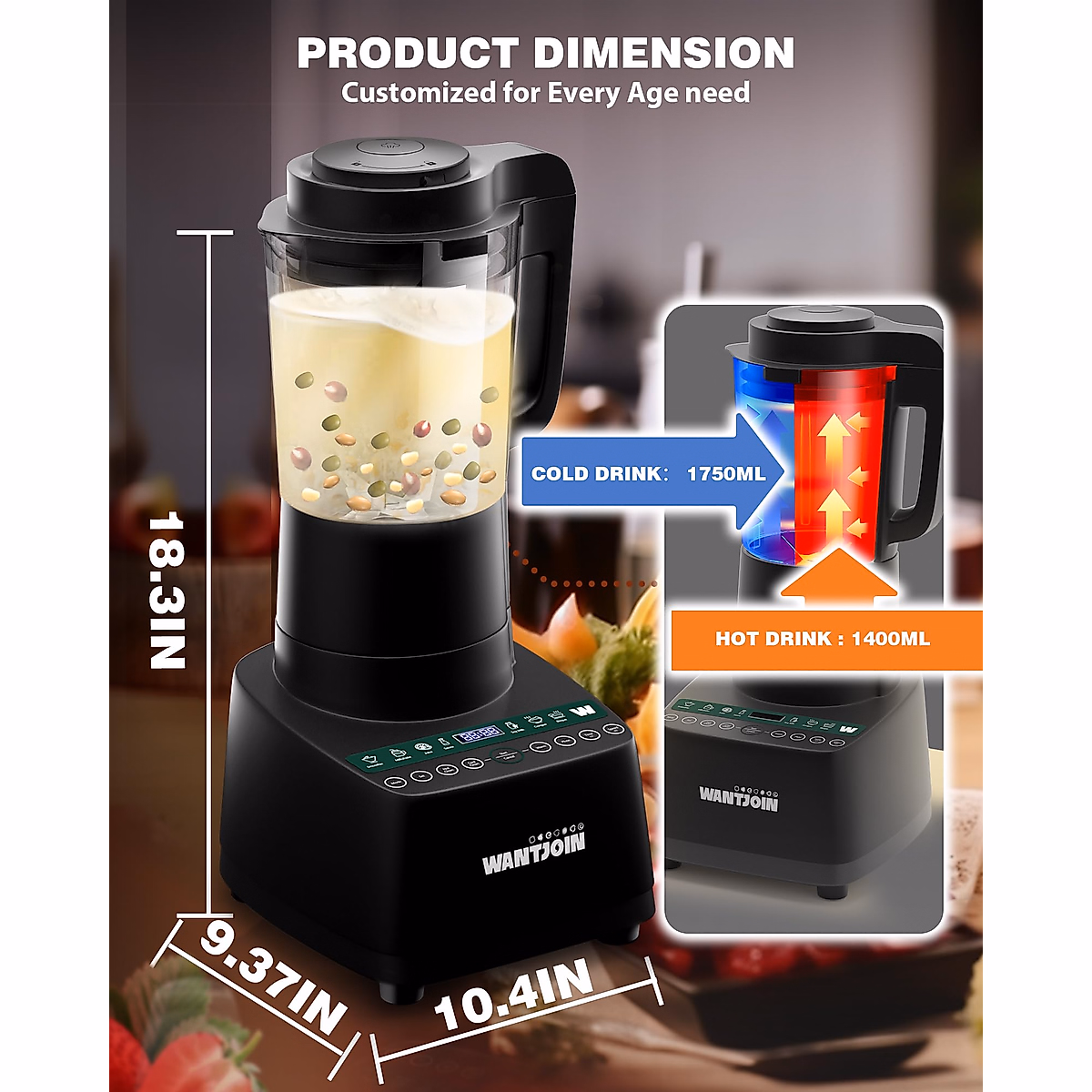 WantJoin 60 Oz Multifunctional Cooking Blender - High-Speed Countertop Blender 24000RPM, 9 One Touch Programs with 12H Delay Cook, Hot&Cold, Commercial Blenders Machine for Shakes and Smoothies
