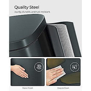 SONGMICS Trash Can with Lid, 8 Gallon Garbage Can, Stainless Steel Small Waste Bin with Step Pedal and Inner Bucket, Soft Close, Kitchen, Greenish Gray ULTB102G01