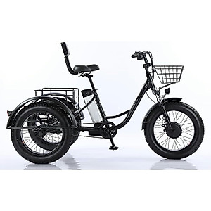 CNAOHGHN 500W Motor Electric Tricycle Comes , 48V Single Speed Removable Battery Fat Tire Trike Seniors Cycling 3 Wheels E-Bike with Carry Cargo Front&Rear Big Basket
