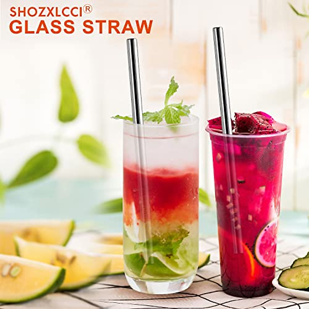 Stainless Steel Straws 8 pcs, Large 265mm (L)* 12mm (D) Straight Straws for 50 Oz Tumblers, Reusable Enviro Friendly straws with 2 Brushes, Clothing Bag Package for Parties/Home/Bar/Inns