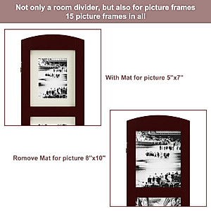 SZQINJI 3 Panel Photo Room Divider Screen, Solid Wood Divider for Room Separation for 8x10 Picture Frame Without Mat for 5x7 Photo with Mat, Walnut