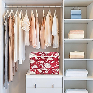 DIGTIA Chinese Traditional Flowers Storage Bins with Lids Red Background Foldable Storage Basket with Handles Collapsible Large Fabric Organizer Containers for Clothes Shelves Closet Office Home Bedro