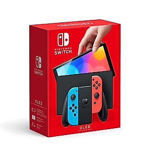 2022 Latest Model Switch OLED Display with Neon Blue Controllers and Dock - 7" 1280 x 720 OLED Touchscreen Display, 64GB Internal Storage,Bluetooth 4.1, 802.11AC WiFi, Ethernet, Type-C Port