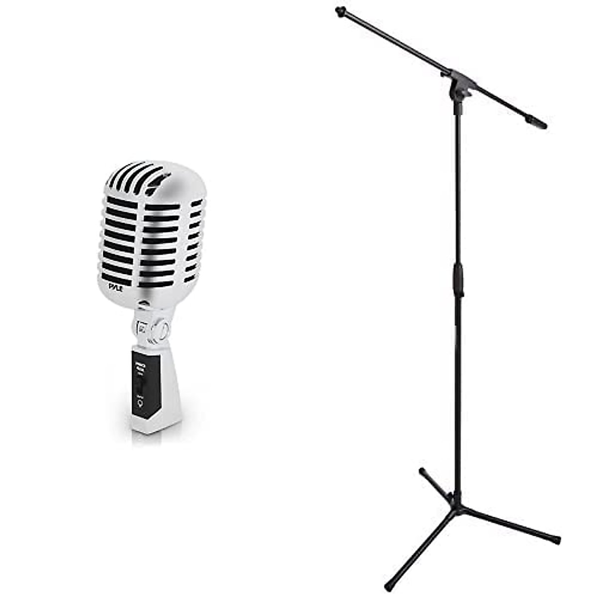 Pyle Classic Retro Dynamic Vocal Microphone + Amazon Basics Adjustable Boom Height Microphone Stand