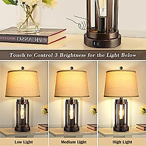 WIHTU Set of 2 Table Lamps with USB Ports, 3-Way Dimmable Farmhouse Touch Lamps, Bedside Lamp for Bedroom with AC Outlet, Modern ORB Nightstand Lamps Desk Lamp for Living Room Reading, Bulbs Included